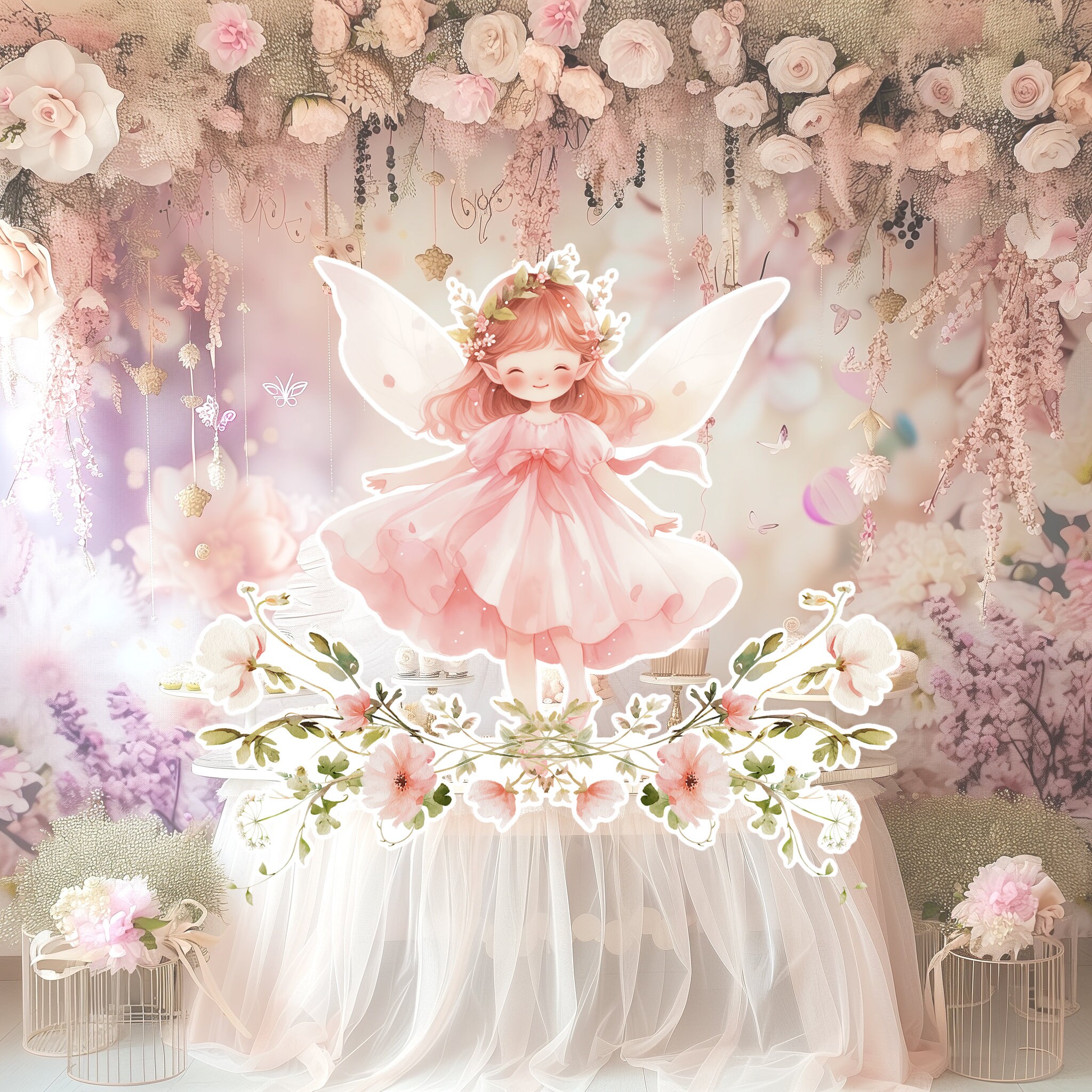 Fairy Big Decor Cutout, Fairy Birthday Standee, Whimsical Floral Fairy ...