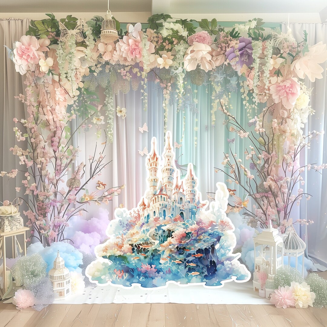 Mermaid Big Decor Cutout, Baby Girl Birthday Standee, Whimsical Floral ...