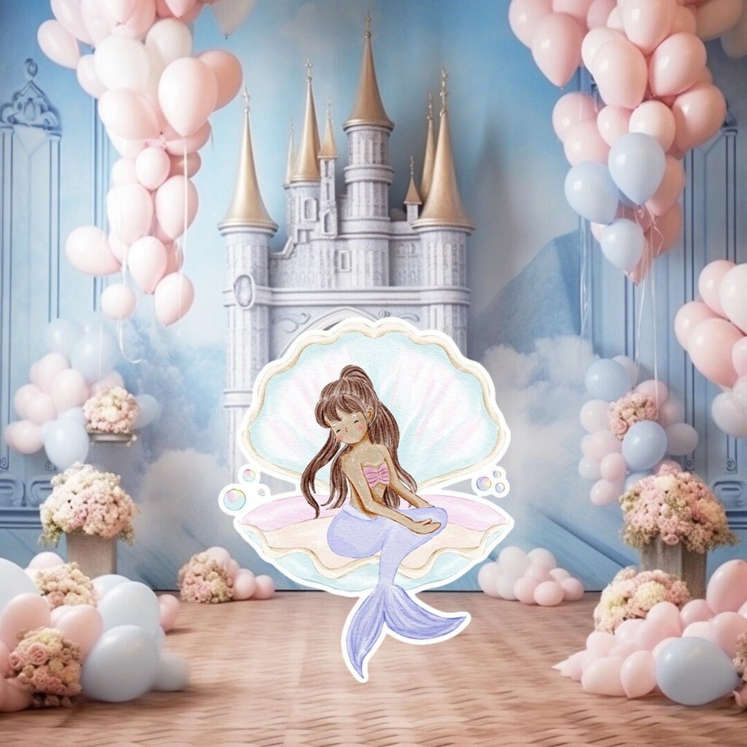 Mermaid Big Decor Cutout, Baby Girl Birthday Standee, Whimsical Floral ...