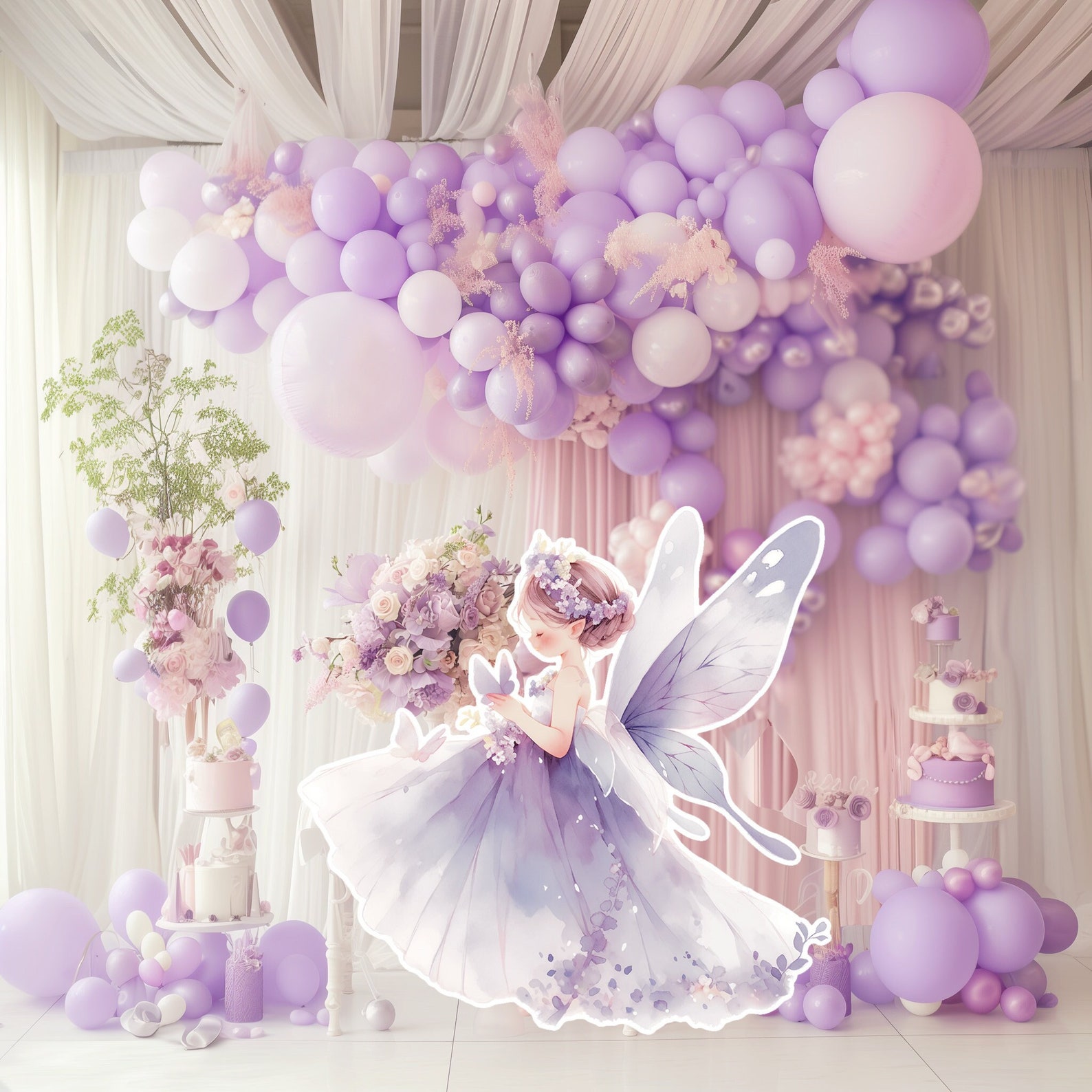 Fairy Big Decor Cutout, Fairy Birthday Standee, Whimsical Floral Fairy ...