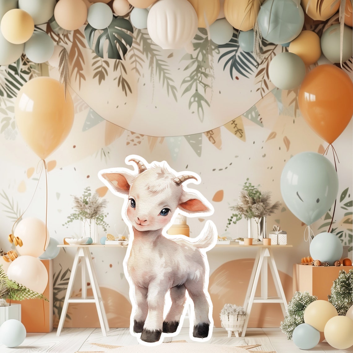 Farm Goat Baby Big Decor Cutout Party Props, Goat Birthday Standee ...