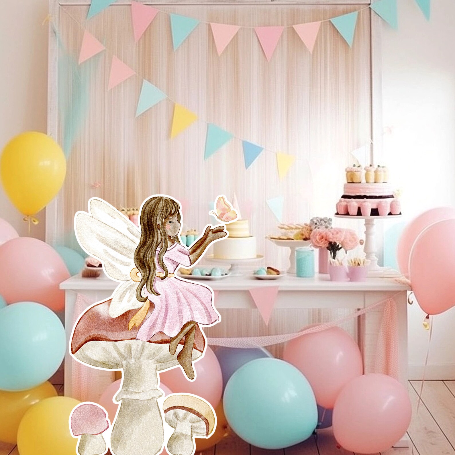Fairy Big Decor Cutout, Fairy Birthday Standee, Whimsical Floral Fairy ...