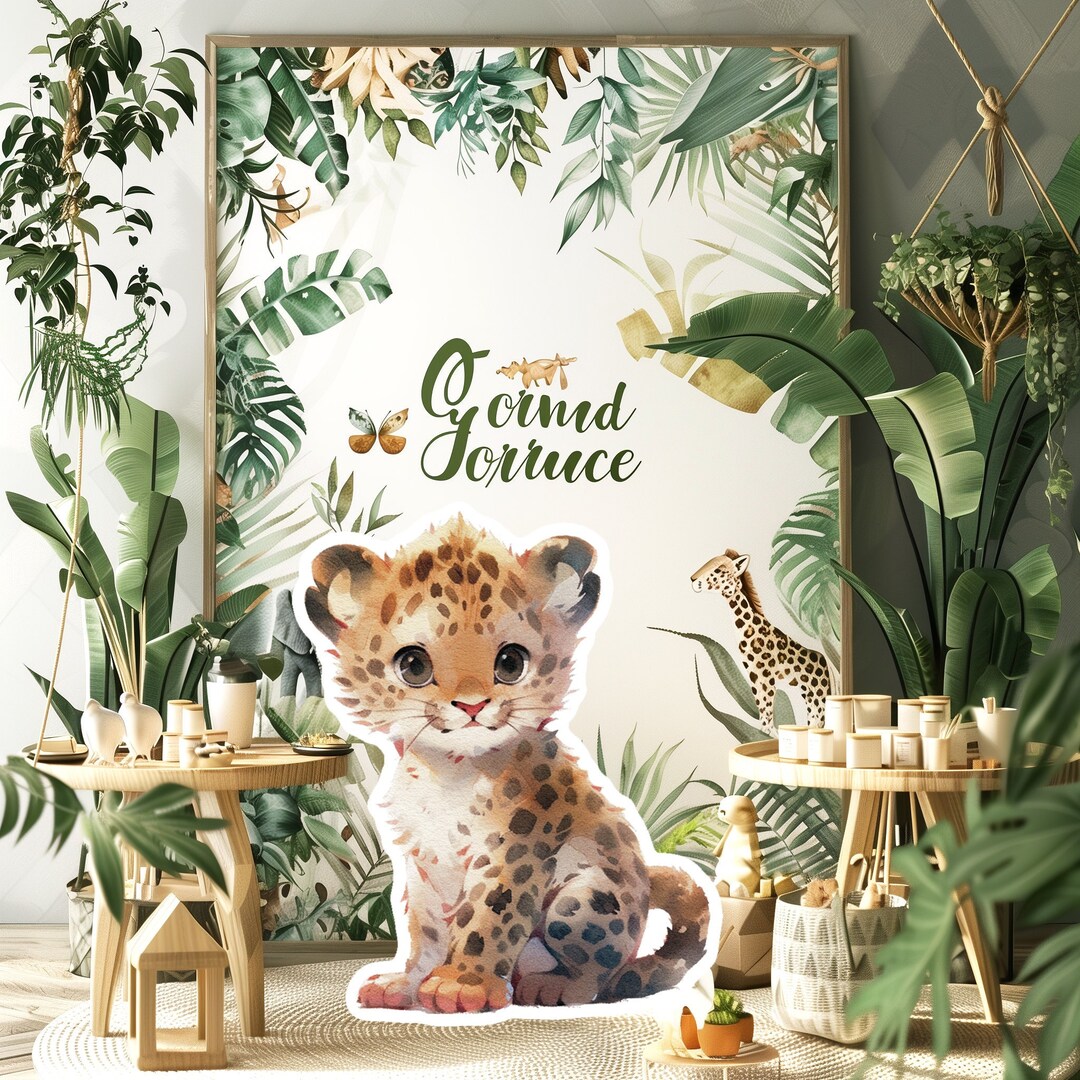 Leopard Baby Big Decor Cutout Party Props, Cute Jungle Birthday Standee ...