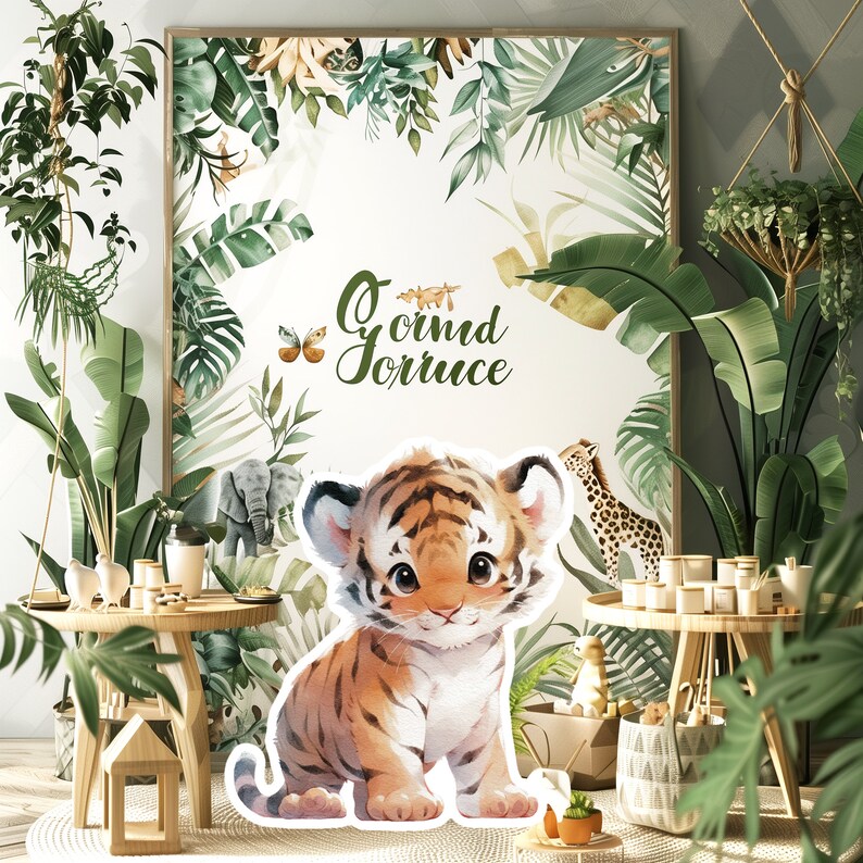 Tiger Baby Big Decor Cutout Party Props, Cute Jungle Birthday Standee ...