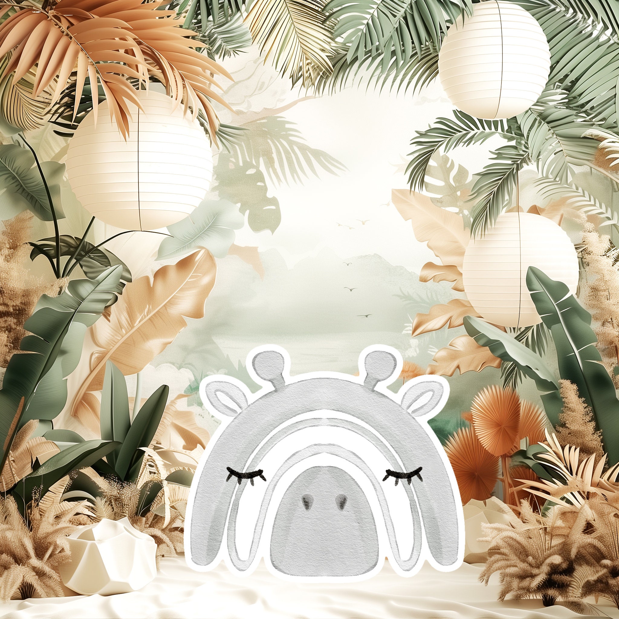 Hippo Baby Big Decor Cutout Party Props, Cute Rainbow Birthday Standee ...