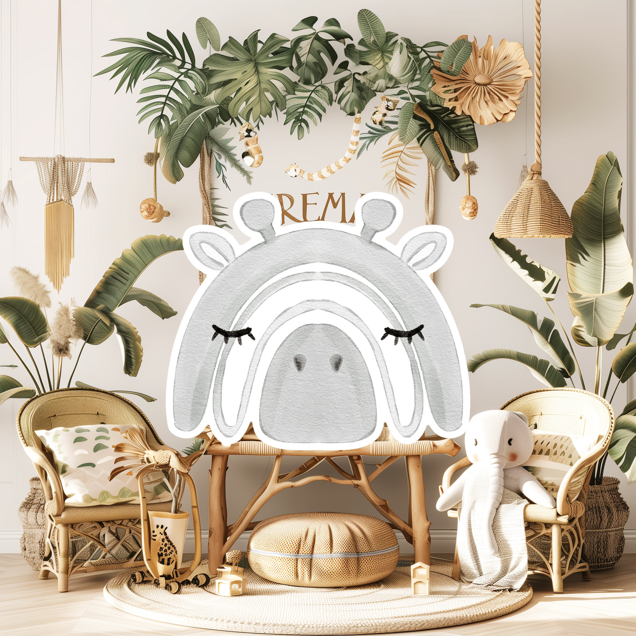 Hippo Baby Big Decor Cutout Party Props, Cute Rainbow Birthday Standee ...