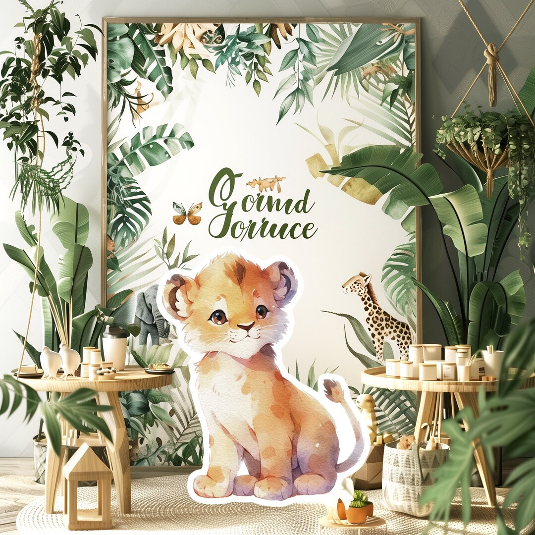 Lion Baby Big Decor Cutout Party Props, Cute Jungle Birthday Standee ...