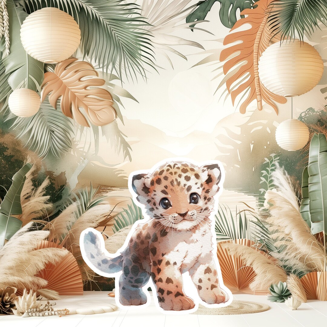 Leopard Baby Big Decor Cutout Party Props, Cute Jungle Birthday Standee ...