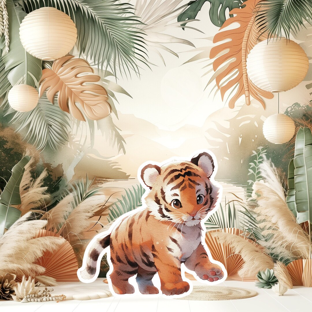 Tiger Baby Big Decor Cutout Party Props, Cute Jungle Birthday Standee ...