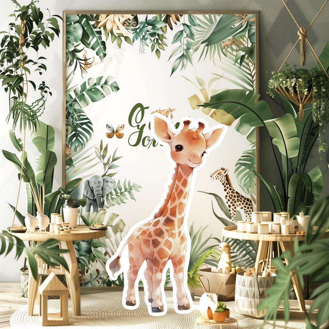 Giraffe Baby Big Decor Cutout Party Props, Cute Jungle Birthday Standee ...
