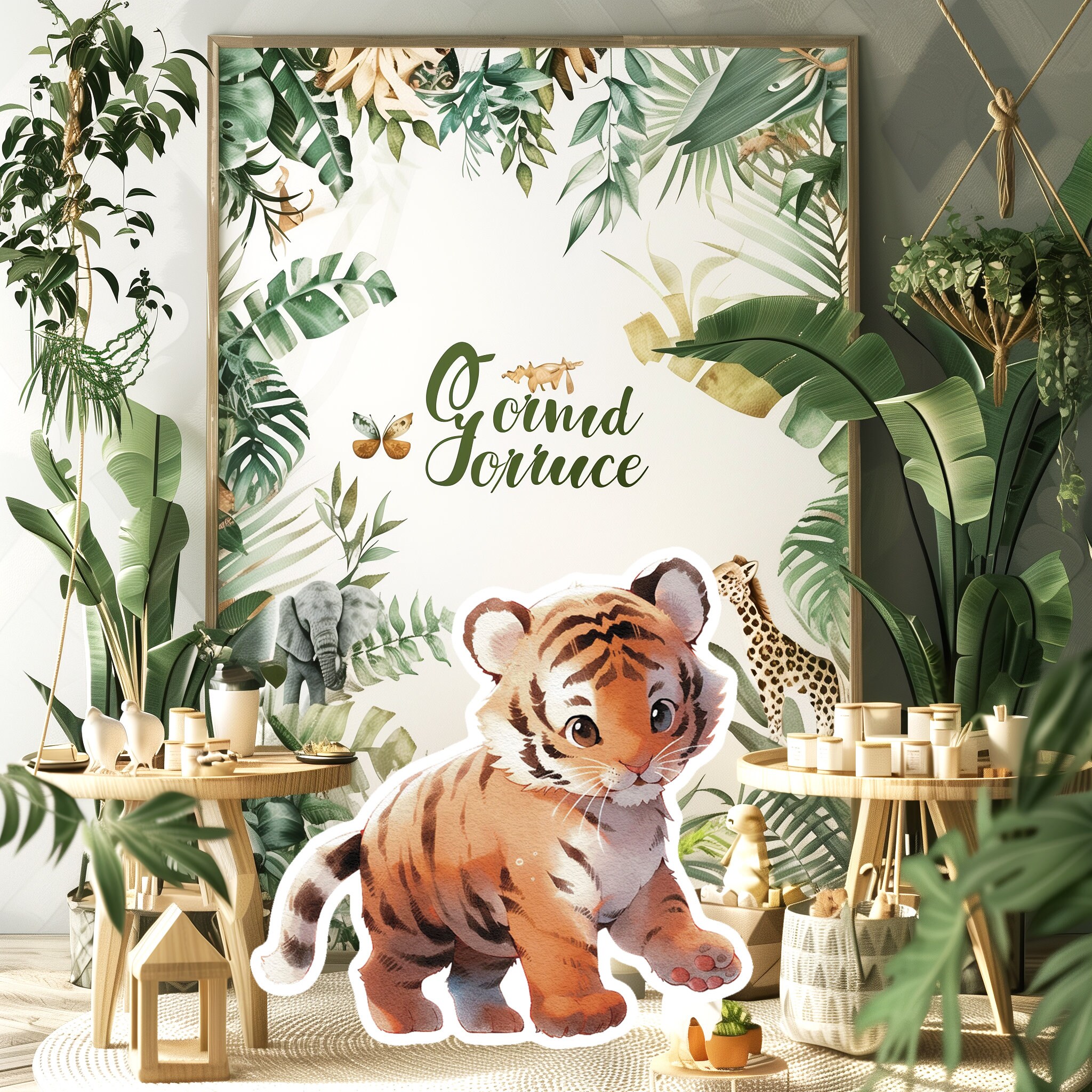 Tiger Baby Big Decor Cutout Party Props, Cute Jungle Birthday Standee ...