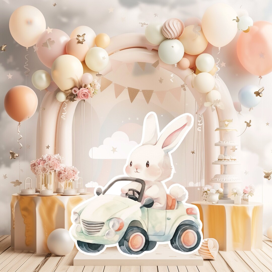Bunny Baby Big Decor Cutout Party Props, Cute Rabbit Driving Car ...
