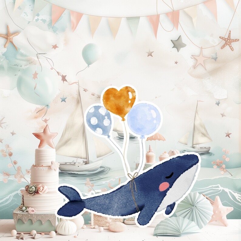 Whale Baby Big Decor Cutout Party Props, Cute WHALE Birthday Standee ...