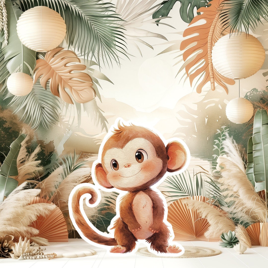 Monkey Baby Big Decor Cutout Party Props, Cute Jungle Birthday Standee ...