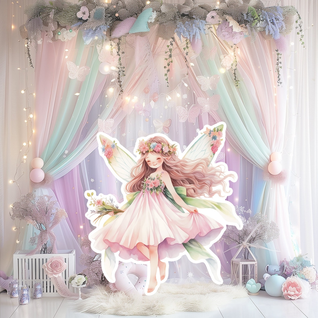 Fairy Big Decor Cutout, Fairy Birthday Standee, Whimsical Floral Fairy ...