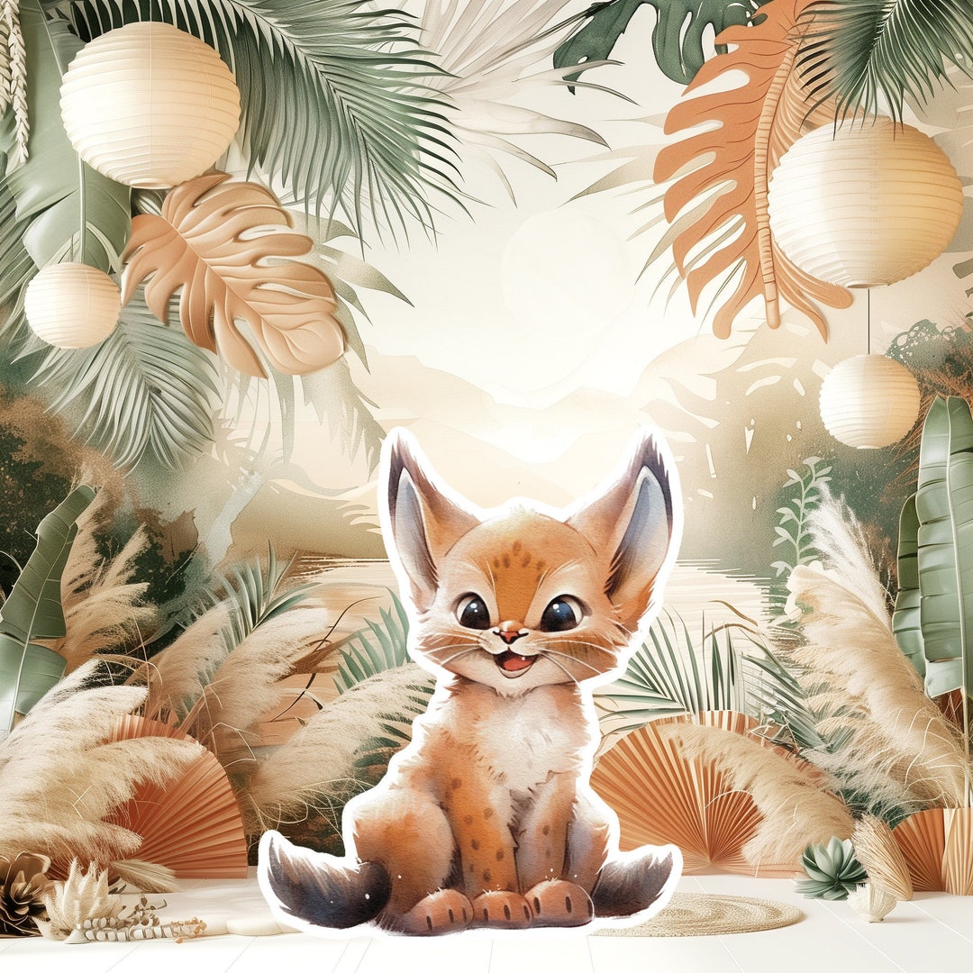 Bobcat Baby Big Decor Cutout Party Props, Cute Jungle Birthday Standee ...