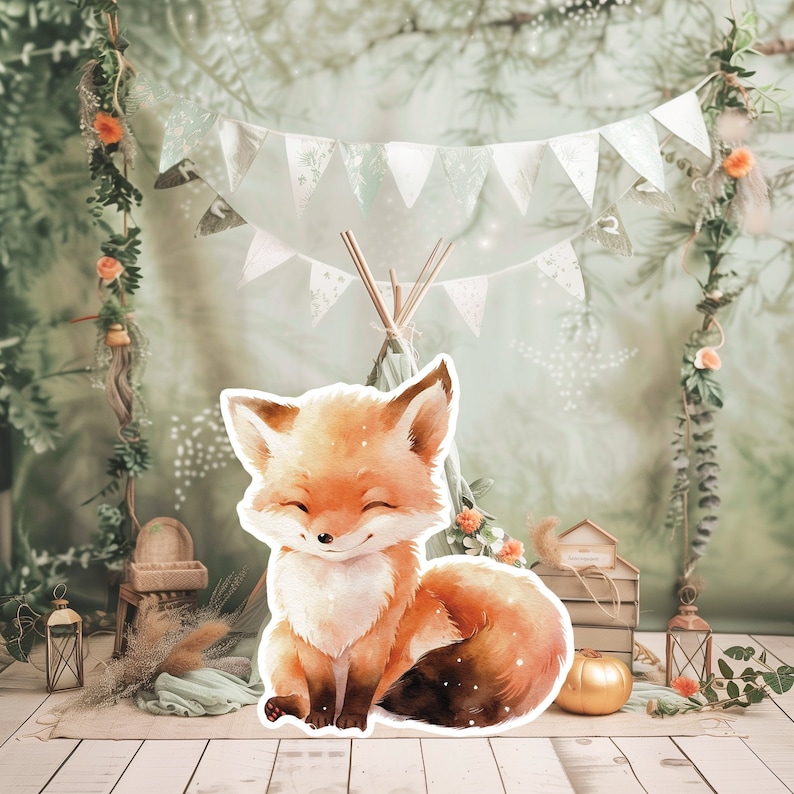 FOX Baby Big Decor Cutout Party Props, Cute FOX Birthday Standee ...