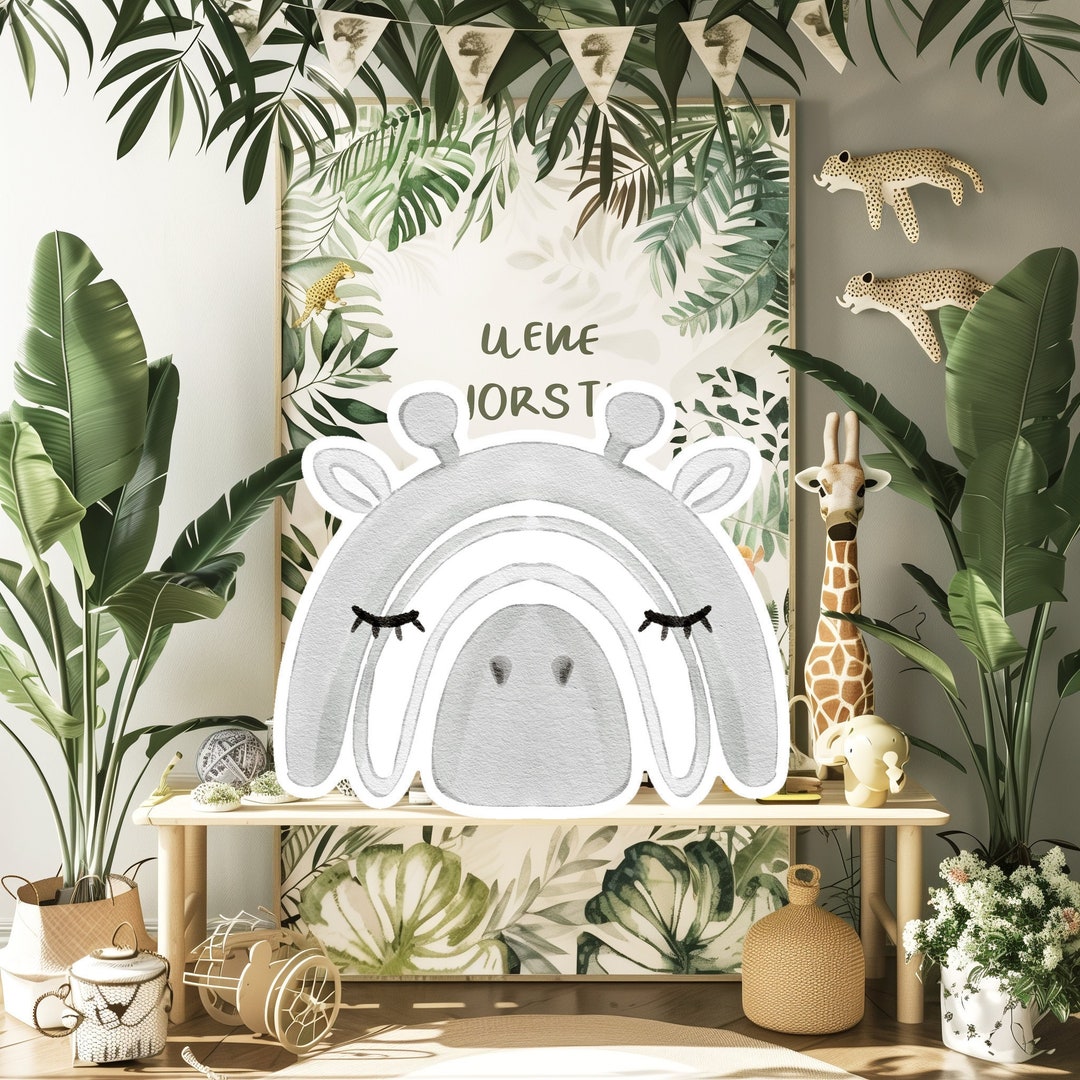 Hippo Baby Big Decor Cutout Party Props, Cute Rainbow Birthday Standee ...