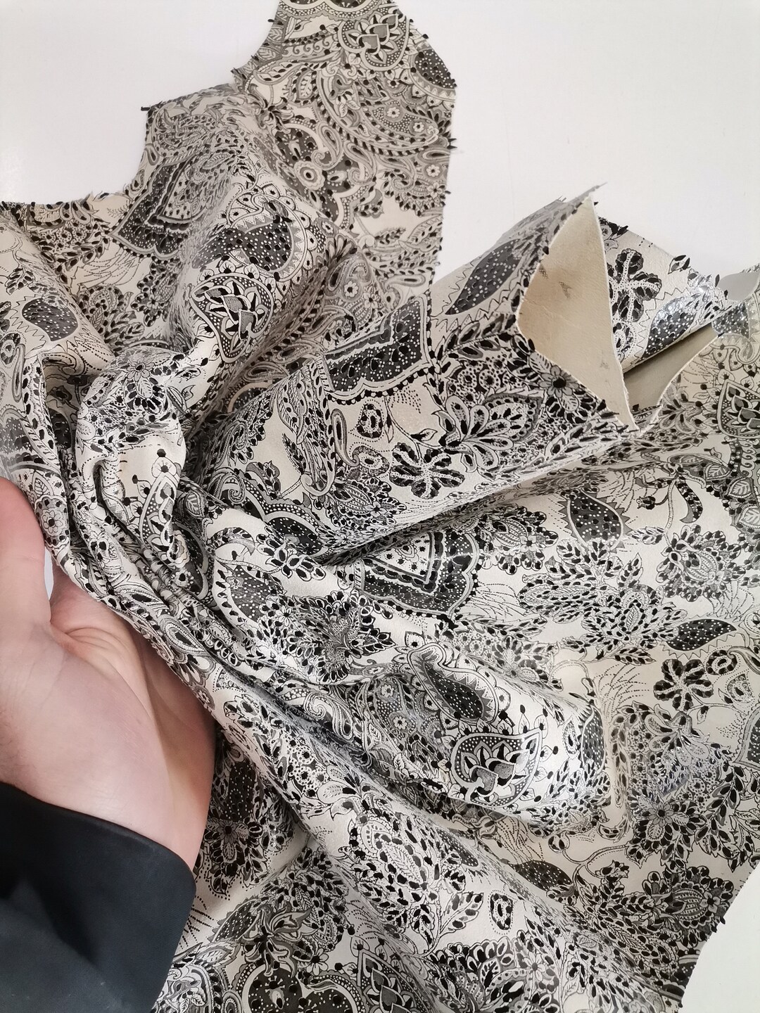 Goat Suede Leather, Genuine Goat Skin Paisley Print on Suede Thickness ...