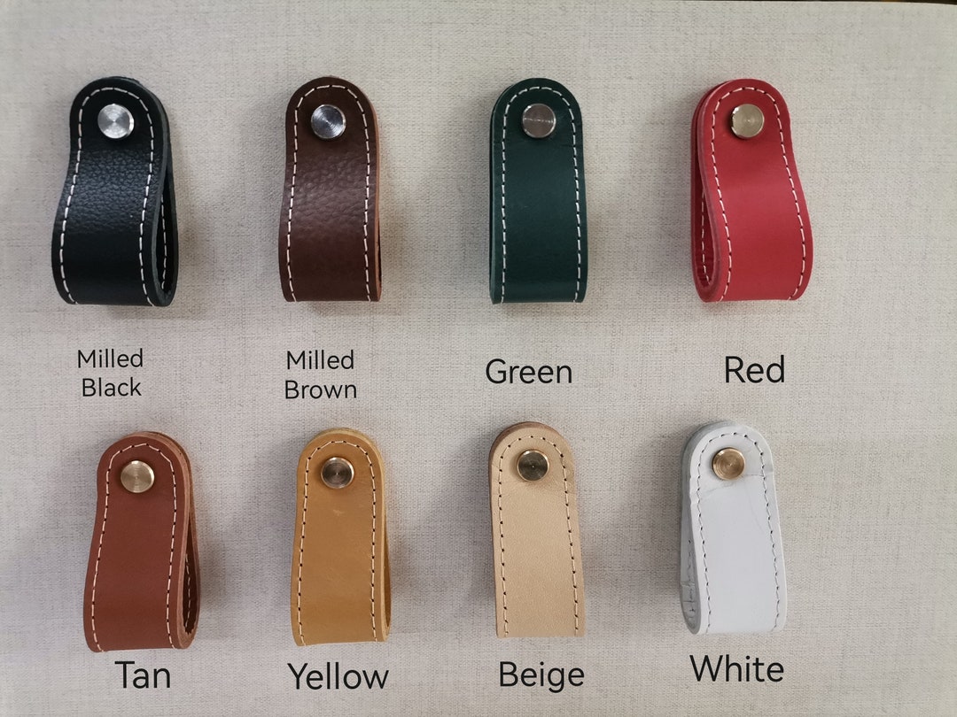 Leather Drawer Pulls, Furniture Leather Knobs for Cabinet Doors, Stitched and Rounded, Width 2,5 ...