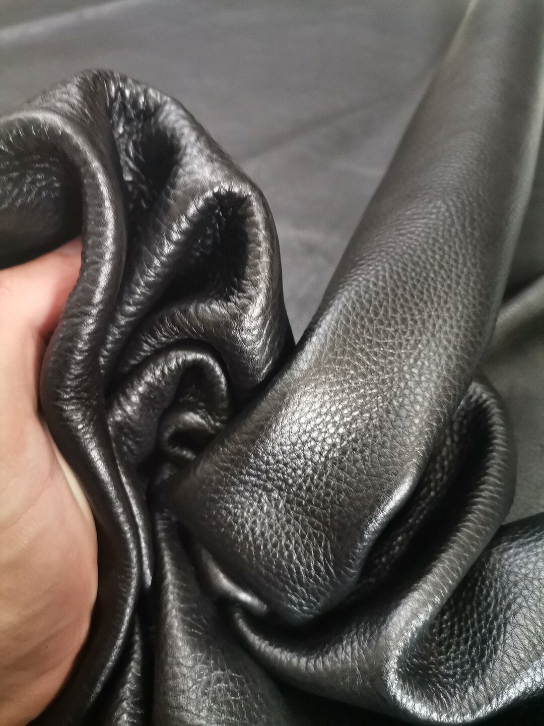 Cow Leather Col. Black Natural Milled, Genuine Cowhide Leather Skin ...
