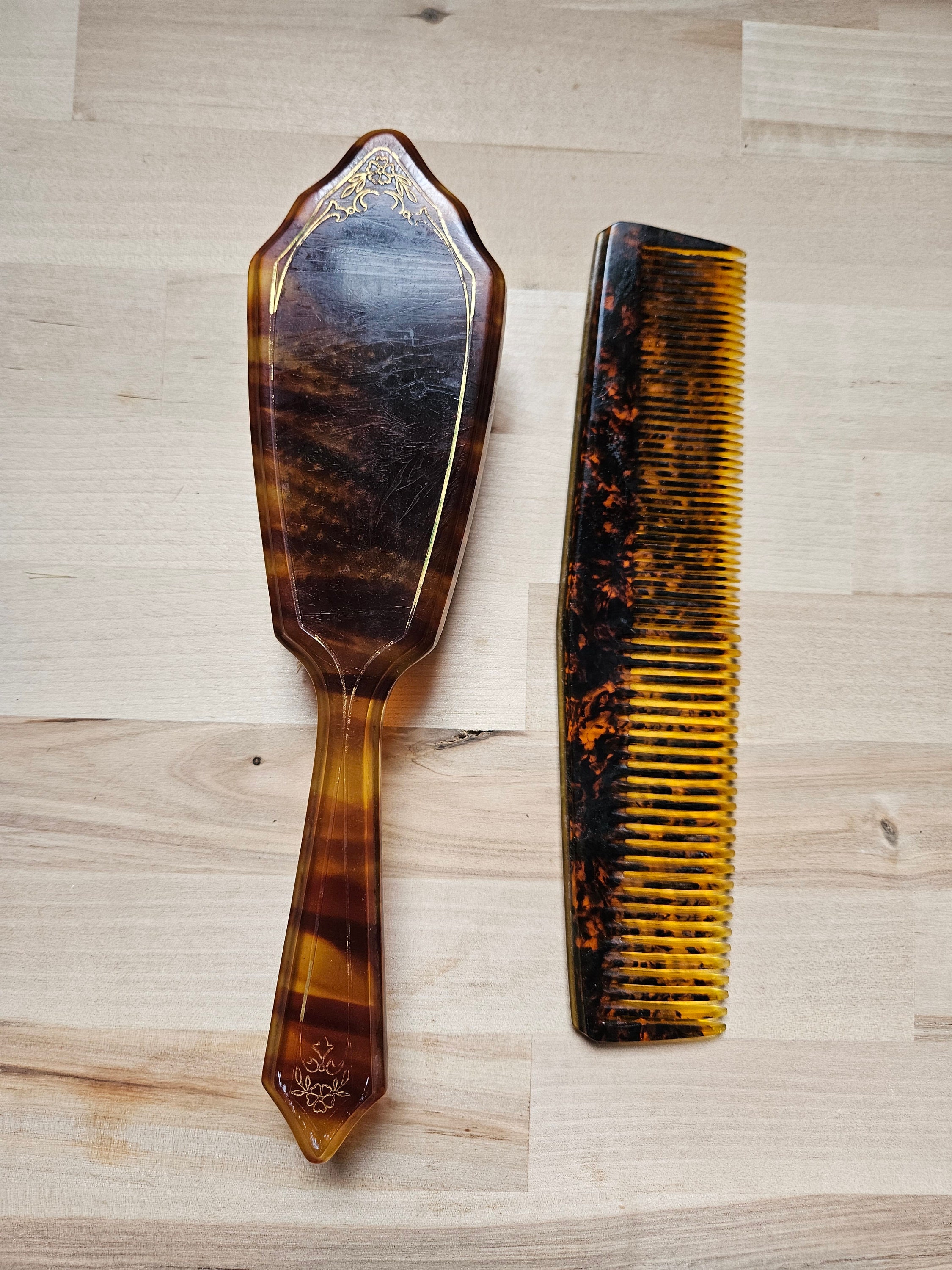 Vintage Fiborloid Tortoise Shell Comb and Hairbrush Vanity - Etsy