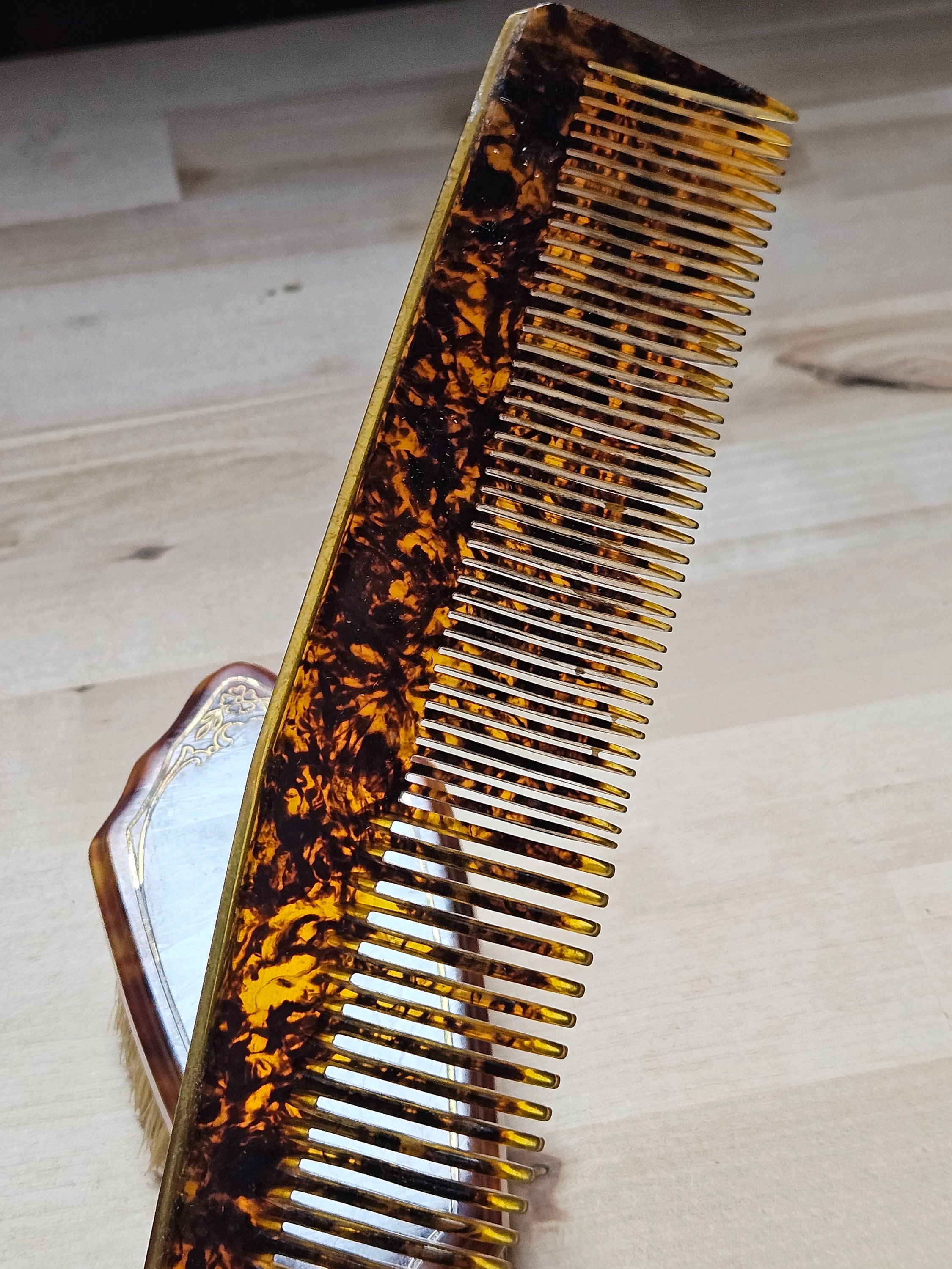 Vintage Fiborloid Tortoise Shell Comb and Hairbrush Vanity - Etsy