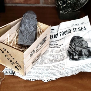 Cthulhu Stone Idol | Newspaper & Crate | Lovecraft Concrete Statue ...