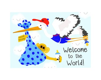 Illustrated Welcome to the World Baby Card - Etsy