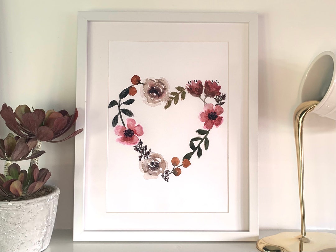 Watercolour Floral Roses Heart Art Print, Floral Art, Rose Art ...