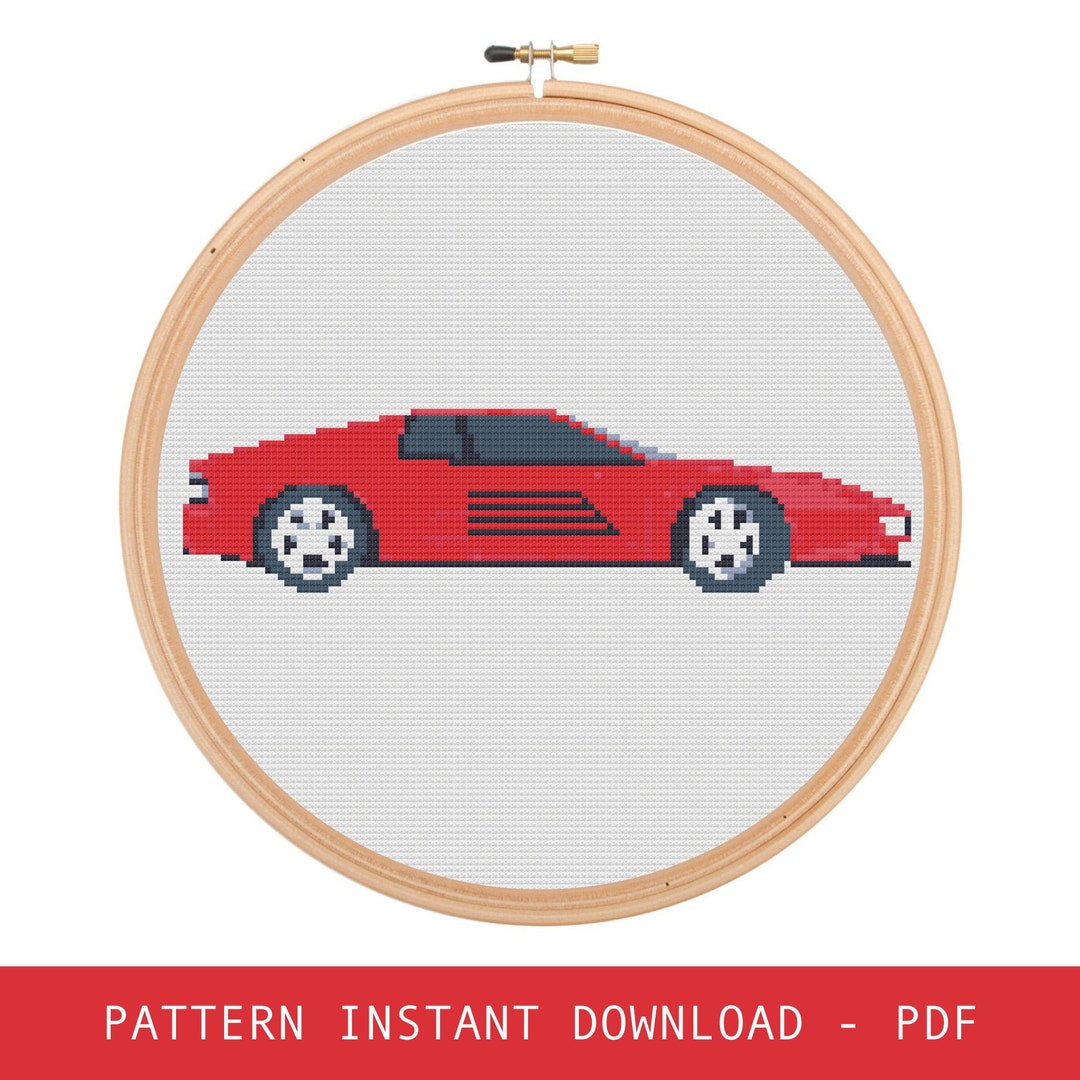 Ferrari Testarossa Cross Stitch Pattern | Retro Sports Car Embroidery ...