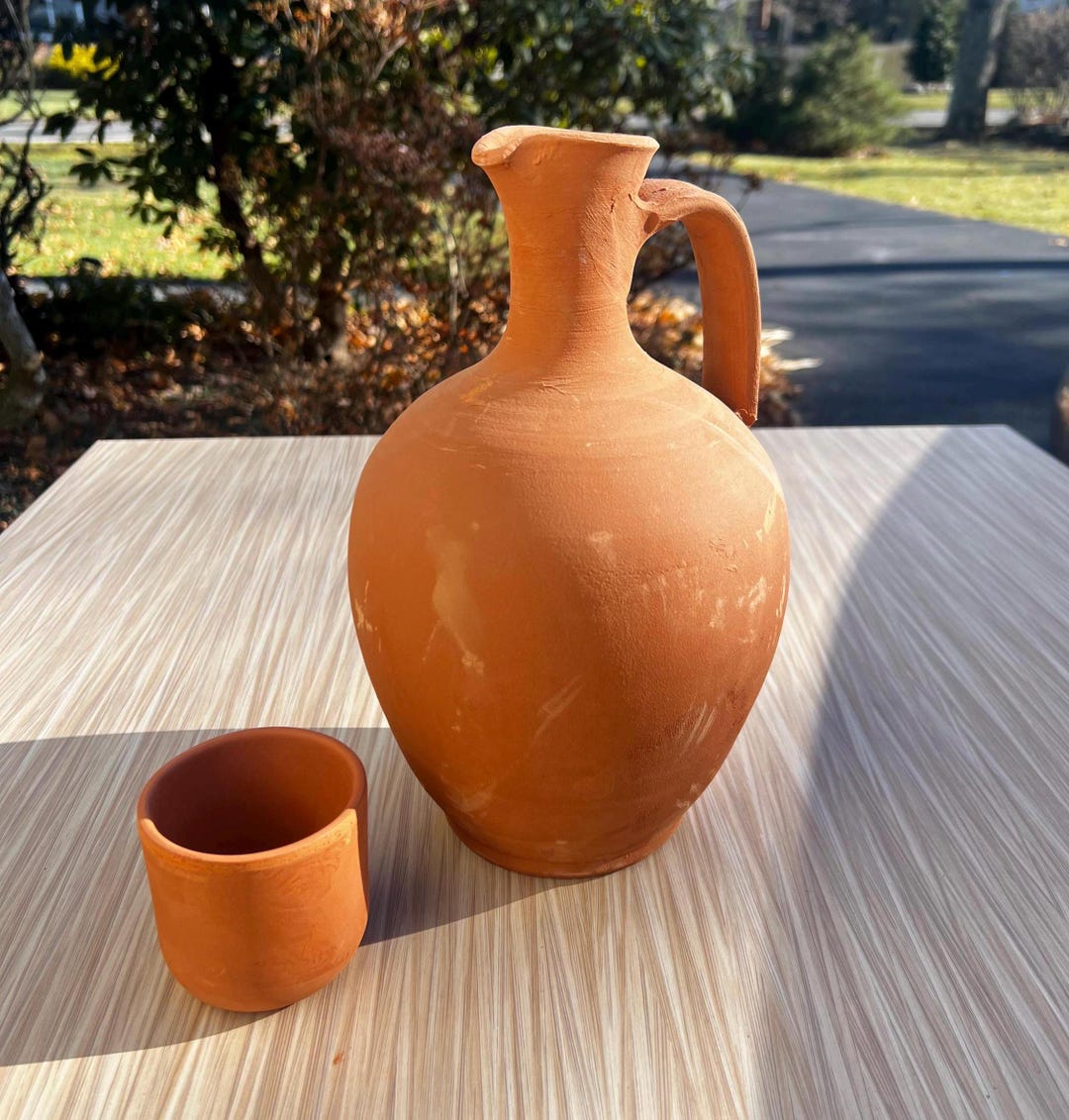 Earthenware Red Clay Pitcher With a Cup, Pottery Terra Cotta Jug ...