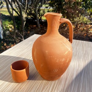 Earthenware Red Clay Pitcher With a Cup, Pottery Terra Cotta Jug ...