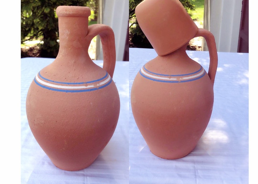 Earthenware Red Clay Pitcher With a Cup, Pottery Terra Cotta Jug ...