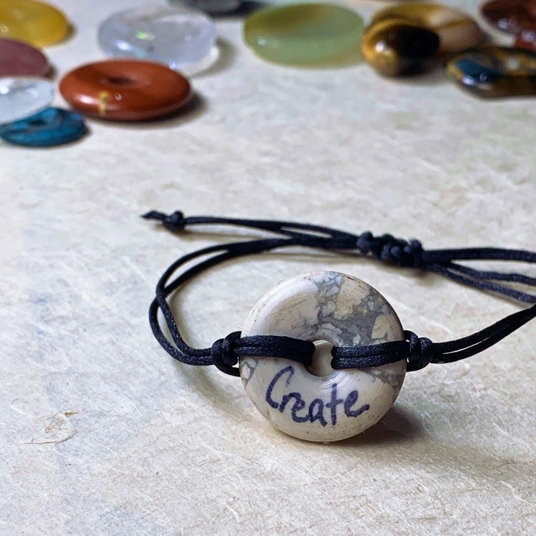 Hand Painted Intent Word Pi Stone Bracelets, Adjustable, Many Stone ...