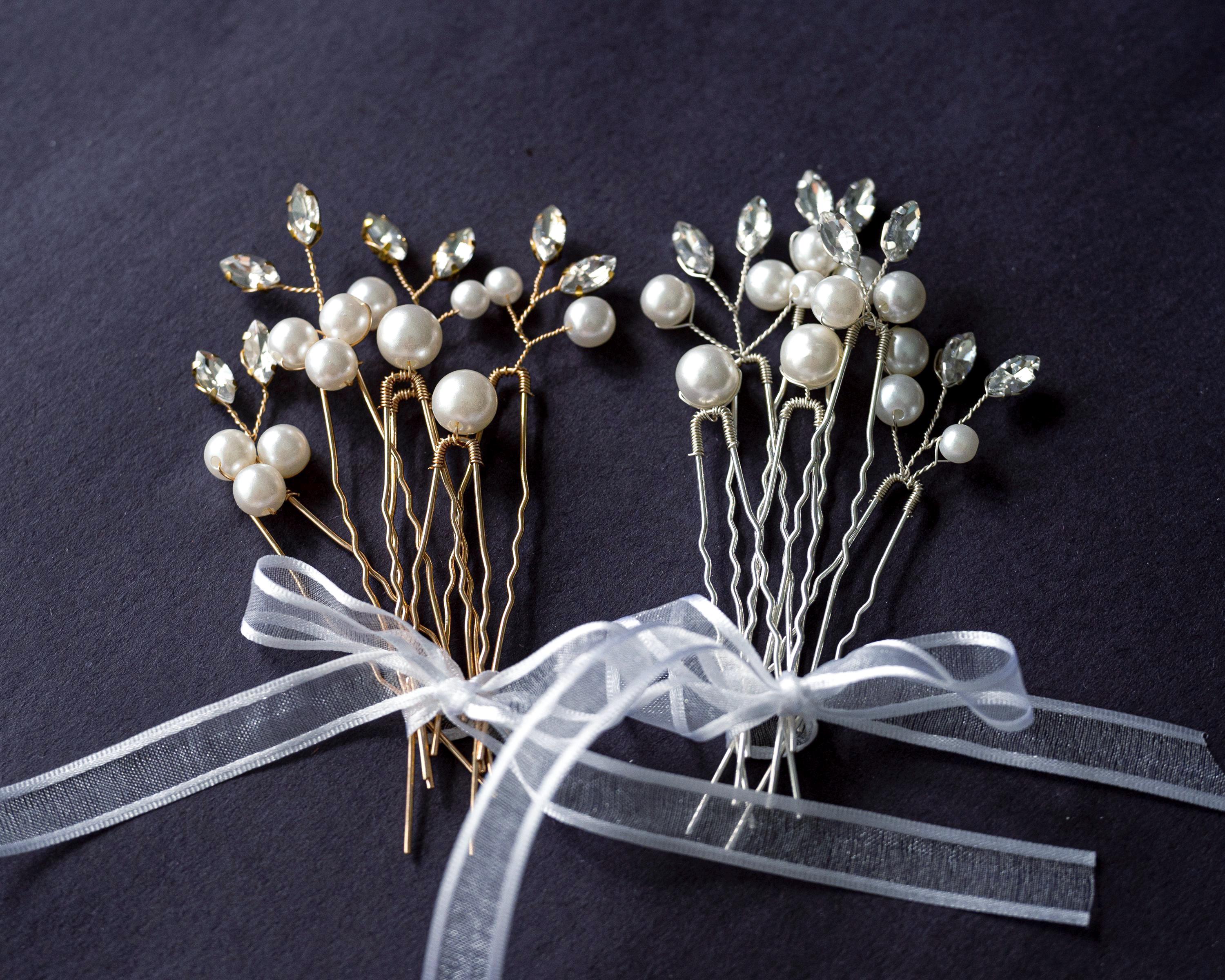 Set of 6 Pearl and Crystal Hair Pins, Bridal Hair Accessory, Crystal ...