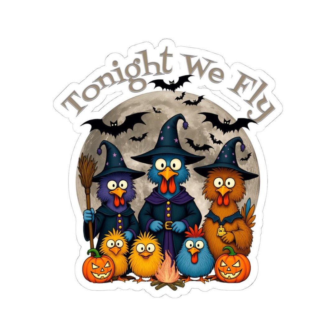 Witch Chickens Halloween Sticker: Spooky Full Moon Design - Etsy