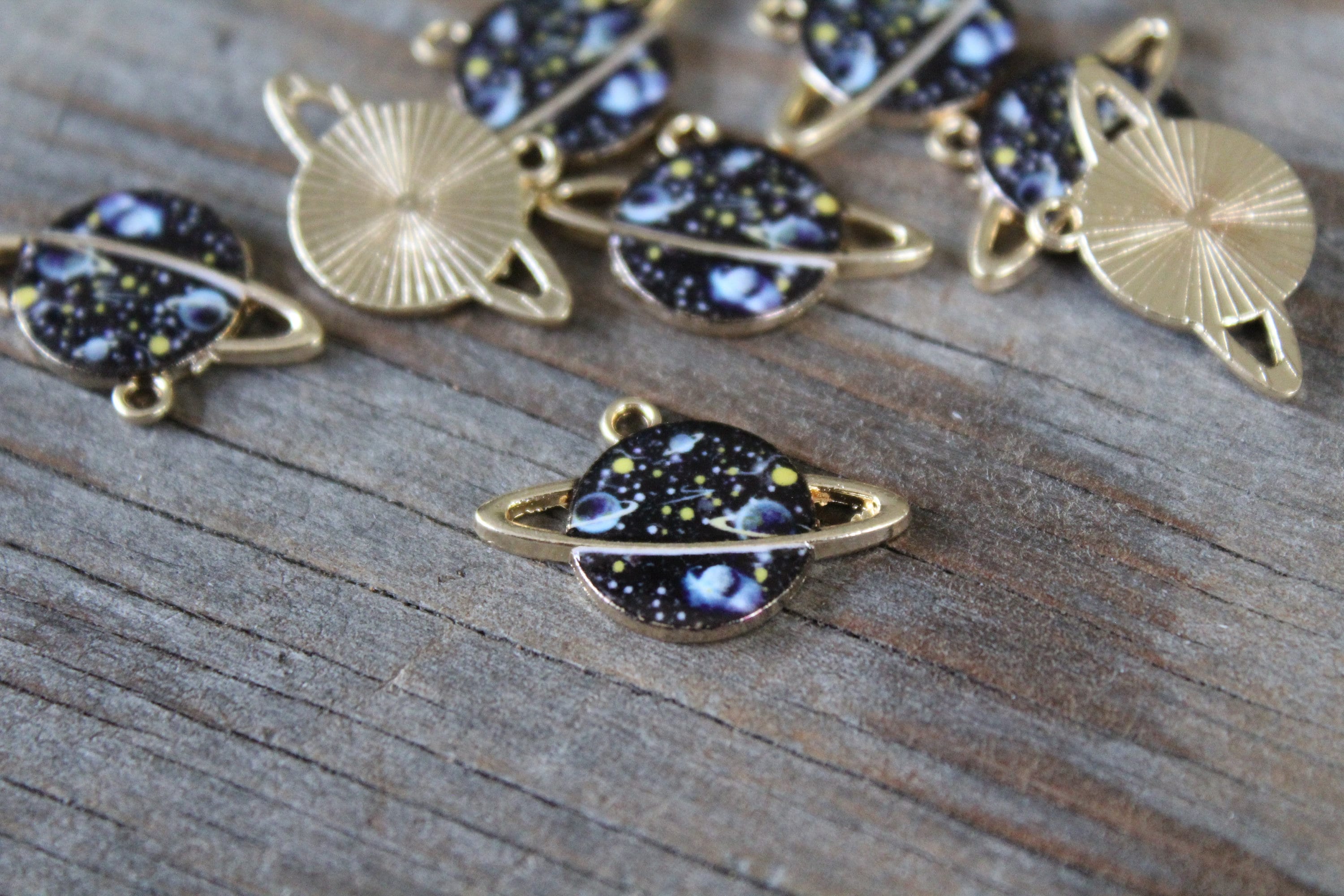 Planet Space Charm set of three saturn pendants for | Etsy