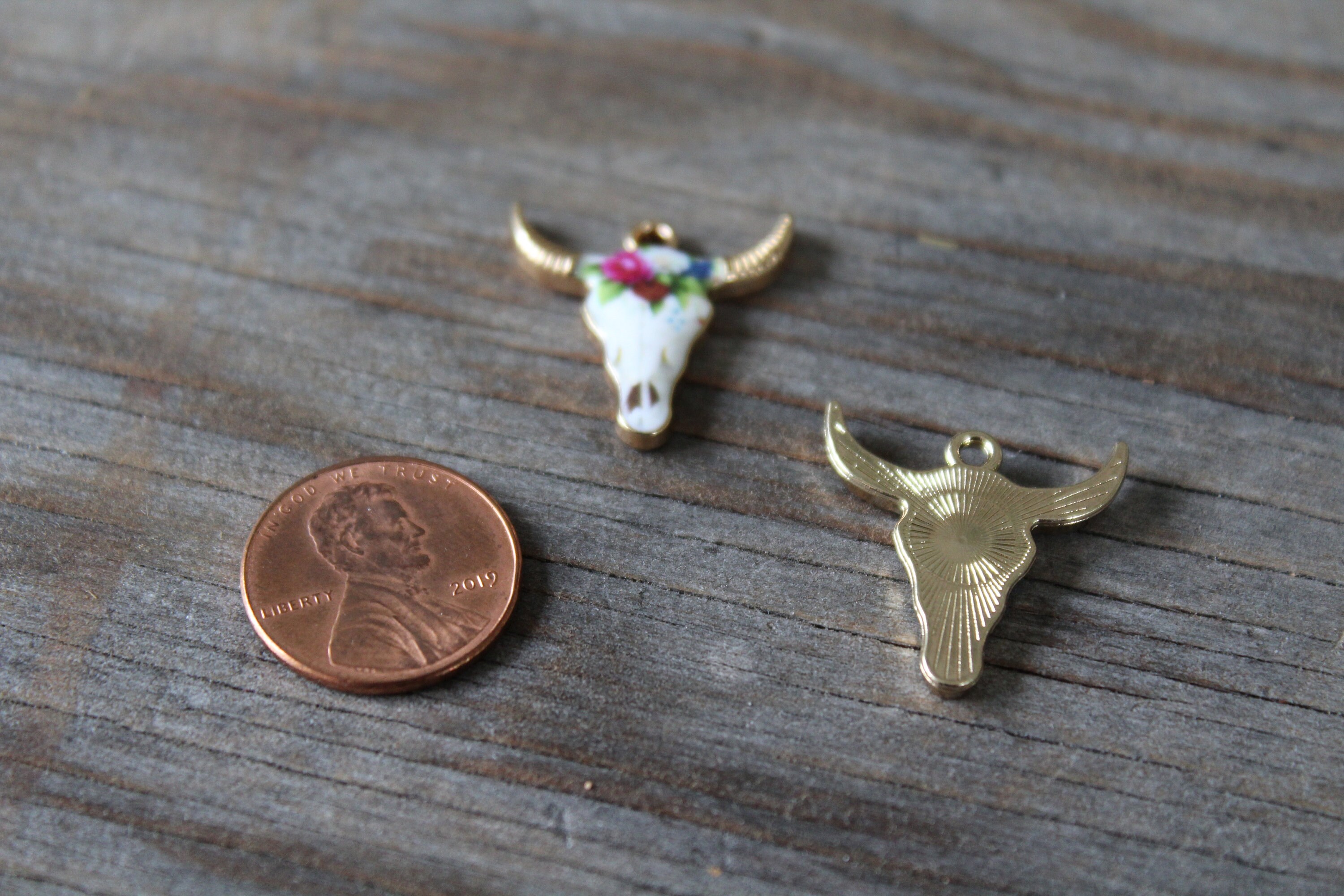 Bull Charm Necklace With Gold and Enamel Chain Cow Steer - Etsy
