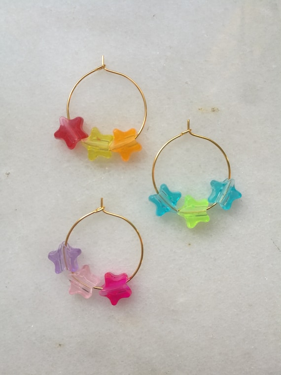 Small Stars Hoops Tiny Aesthetic Gold Hoop With Colorful Stars Charms Indie Style Hoops Cute and Minimalist Jewelry Aretes Boho Ohrringe Etsy
