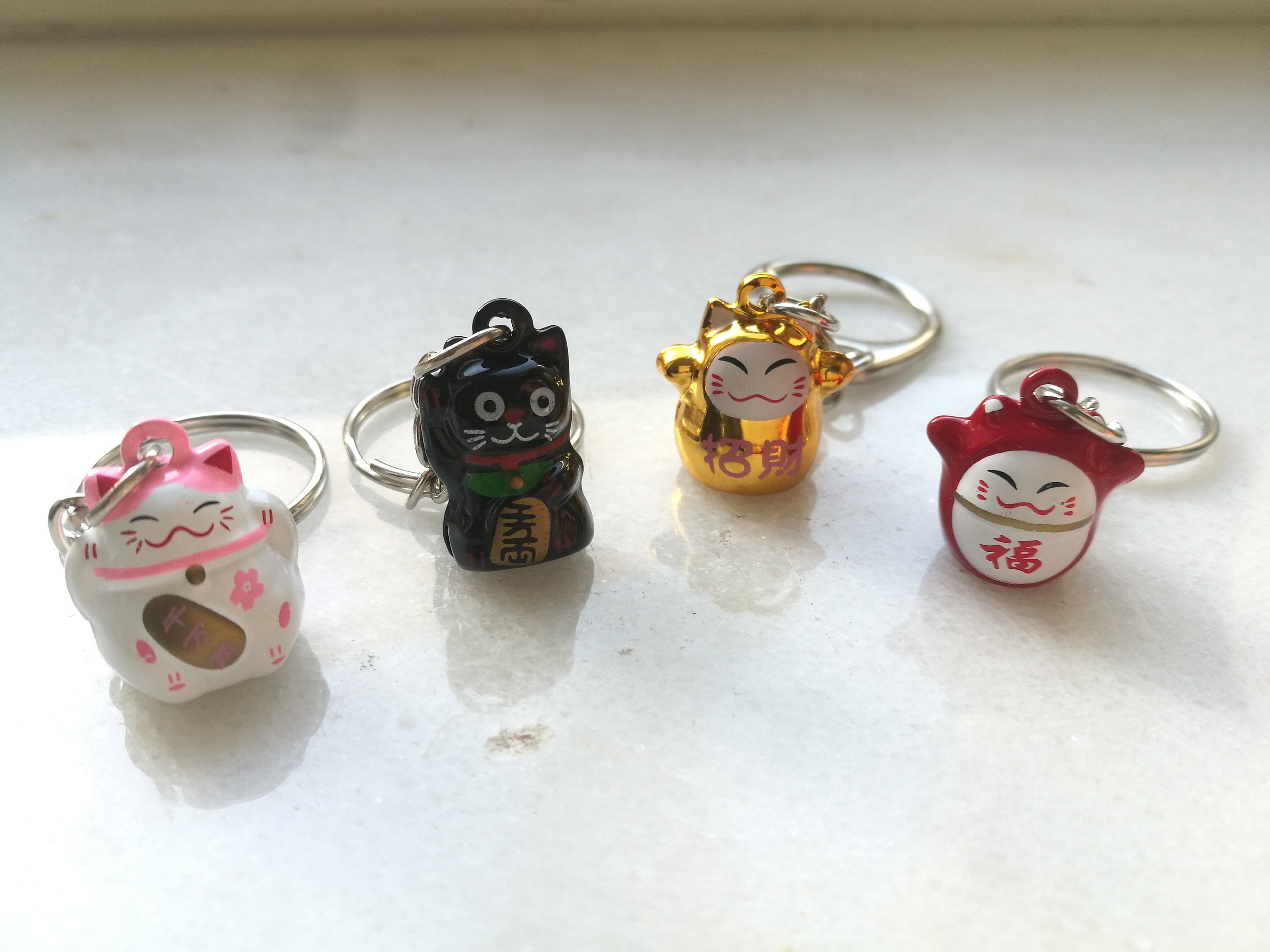 Lucky Cat Keychain, Maneki Neko Black Japanese Money Cat Charm, Amulet ...