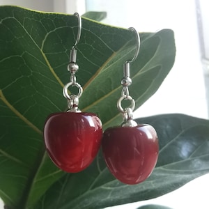 Ruby Red Cherry Earrings, Aesthetic Fruit Charm, Dainty Sweet Cherry ...