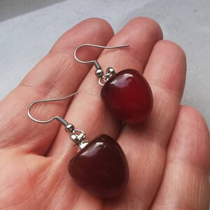 Ruby Red Cherry Earrings, Aesthetic Fruit Charm, Dainty Sweet Cherry ...
