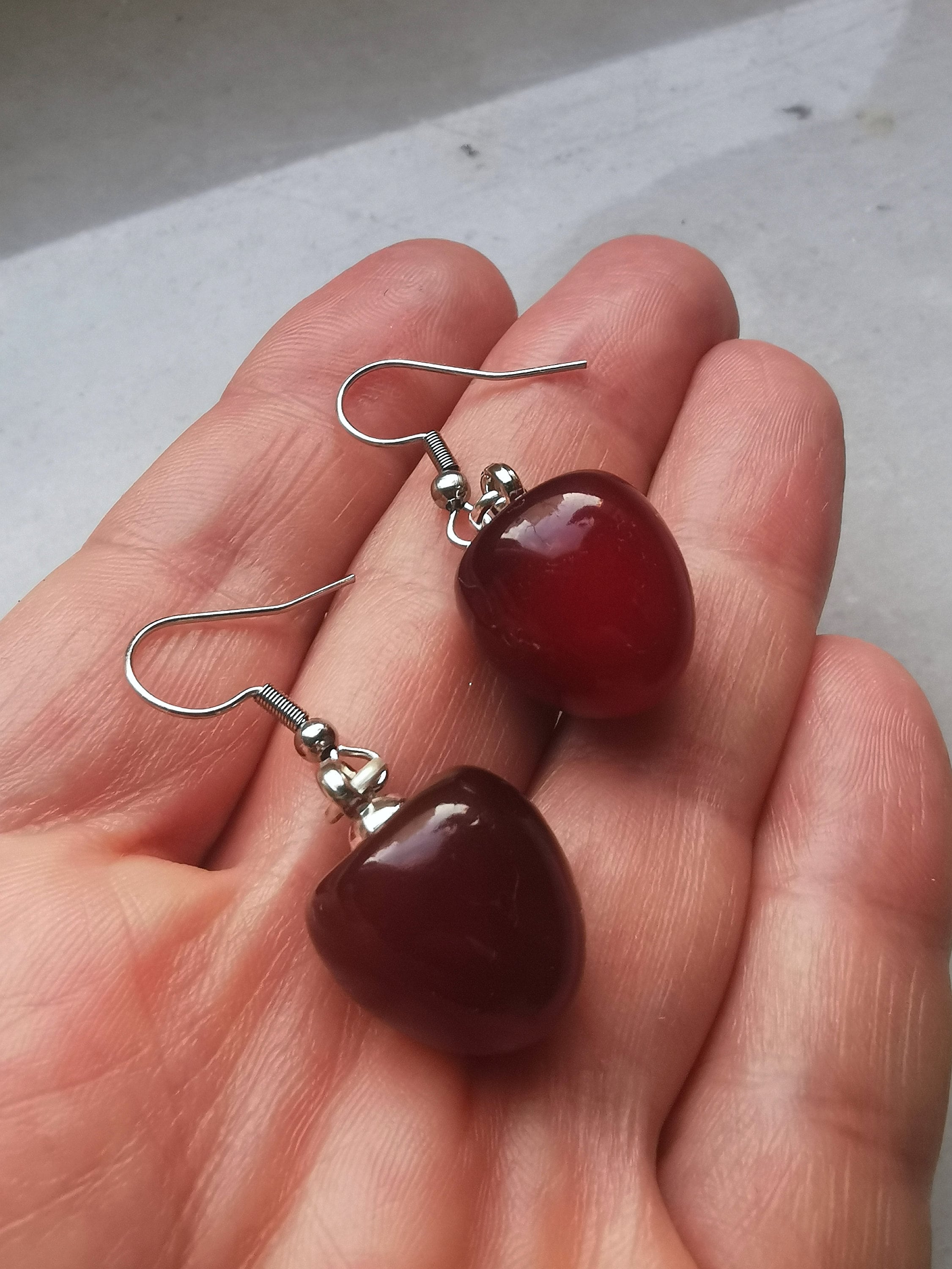 Ruby Red Cherry Earrings, Aesthetic Fruit Charm, Dainty Sweet Cherry ...
