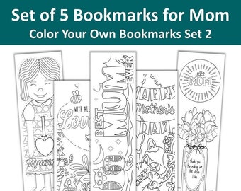 5 Printable Mother's Day Coloring Bookmarks, DIY Gift for Mom, 2"x6 ...