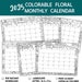 2025 Printable & Editable Coloring Calendar, Floral Monthly Planner, 8. ...