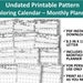 Undated Printable Pattern Coloring Calendar, Monthly Planner, 8.5 in X ...