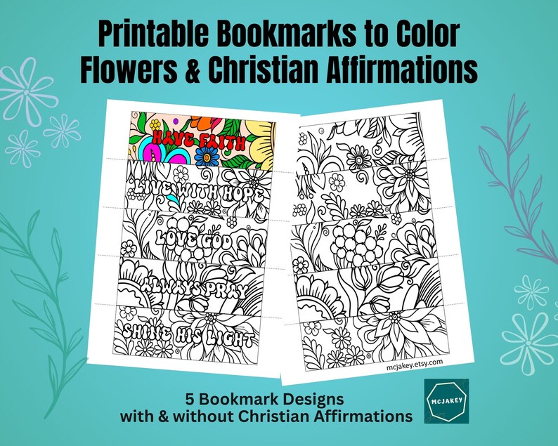 5 Printable Christian Coloring Bookmarks, 2x6 Size, Instant Digital ...