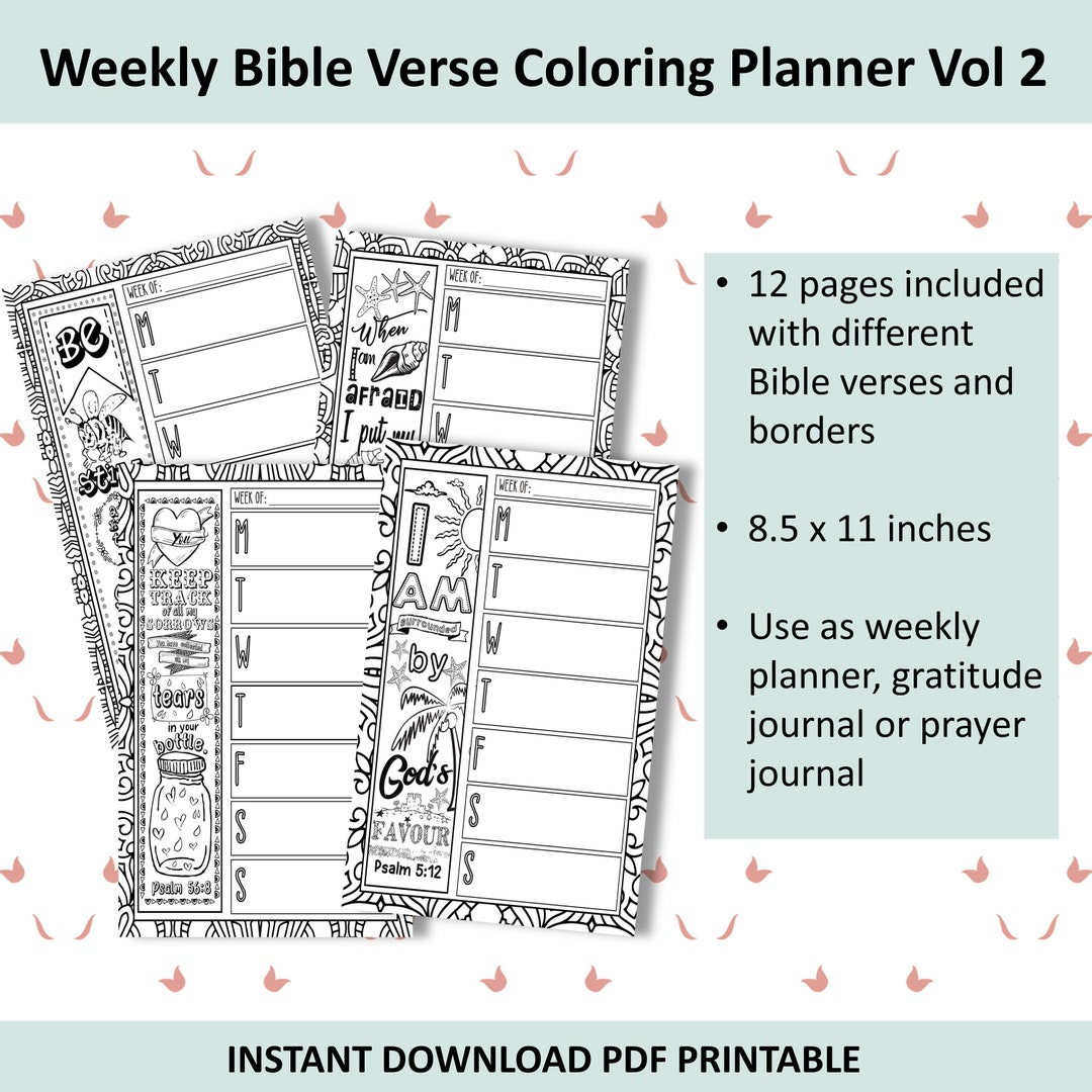 Weekly Bible Verse Coloring Planner, Prayer Journal, PDF Printable ...