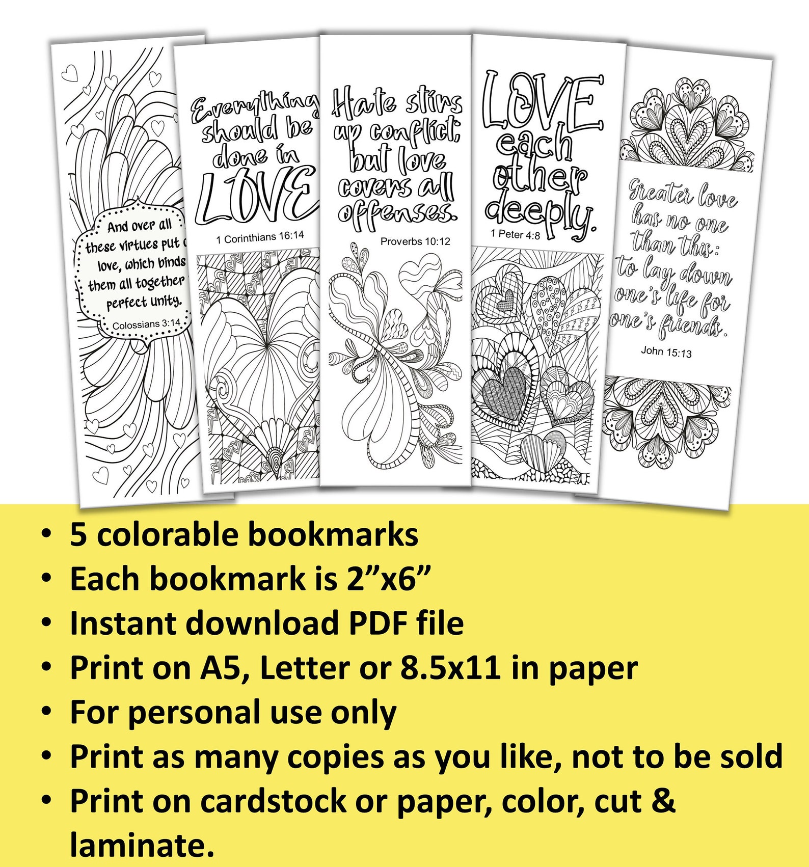 5 Printable Love Bible Verses Coloring Bookmarks, Heart Images Adult ...